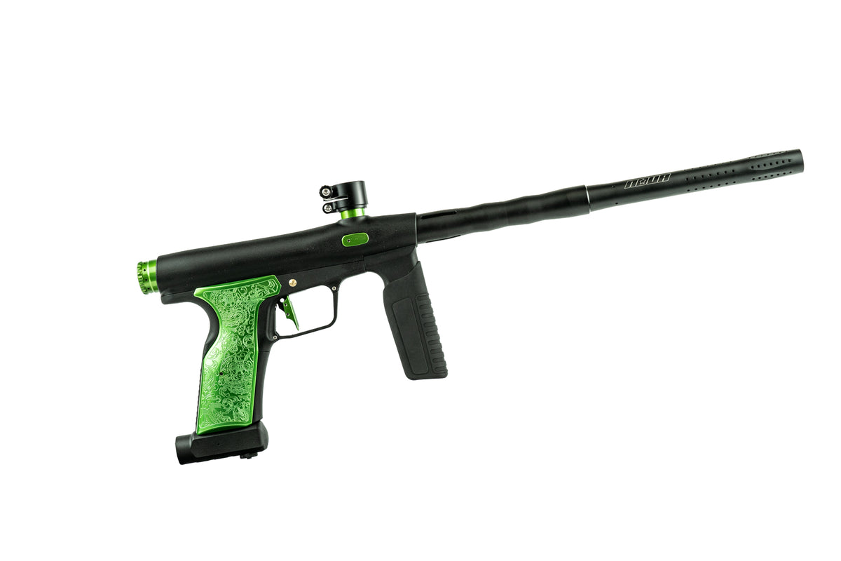 N2 DREADNOUGHT - Dust Black / Green Vintage Engraved Grips – Nova Paintball